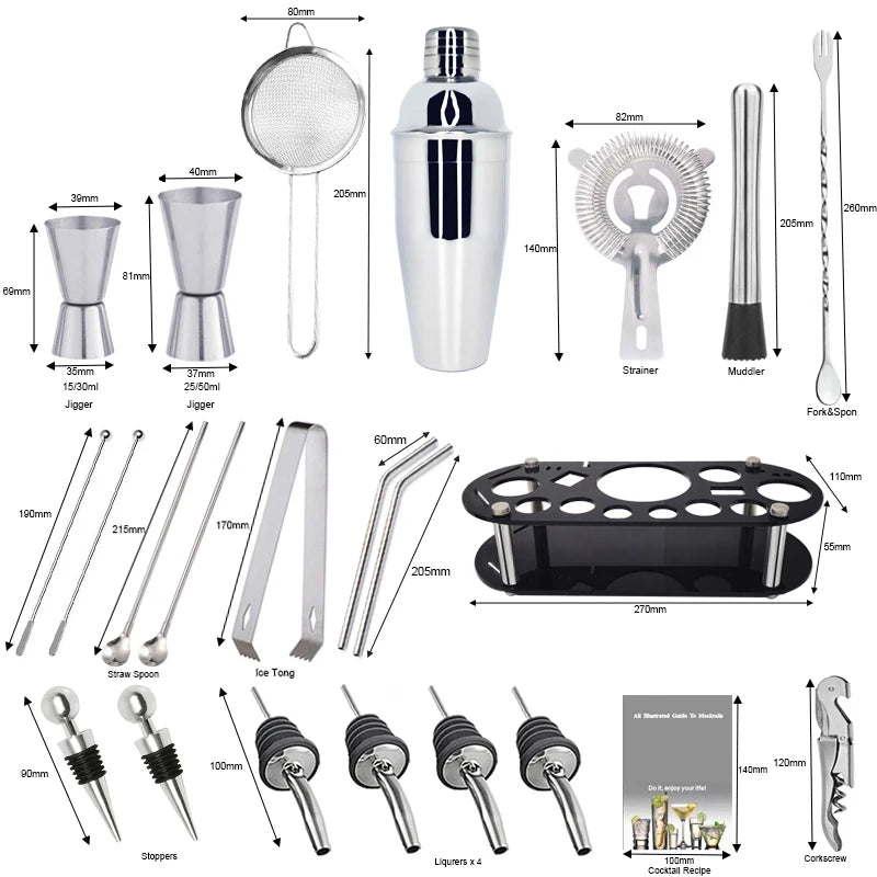 Royallure Boston Cocktail Shaker Set – 13–22Pcs Bartender Mixer Kit wi ...