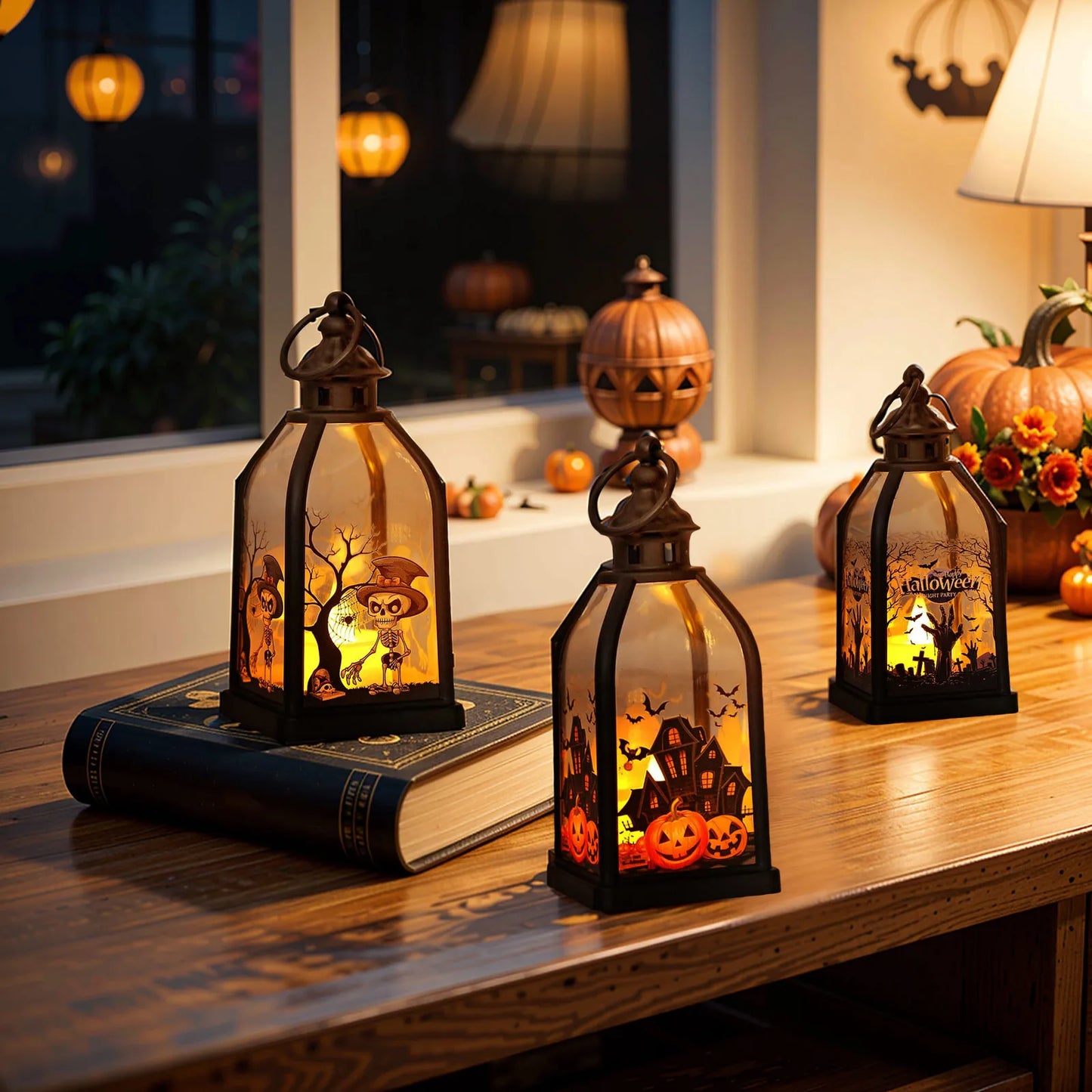 RoyaleGlow Portable Pumpkin Ghost Castle LED Lantern Hanging Halloween ...
