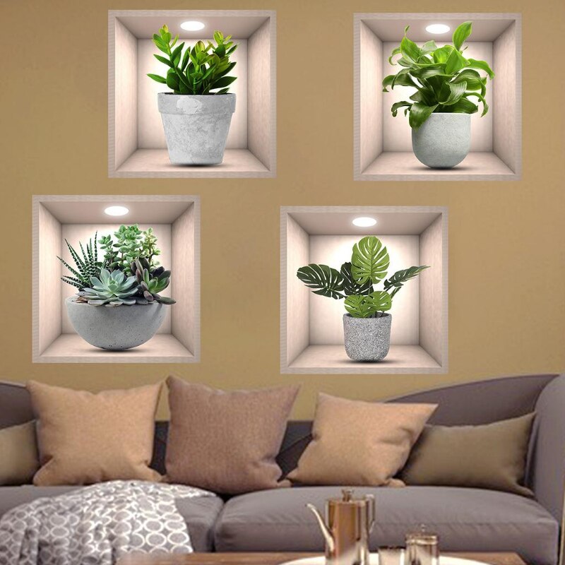 Royallure Elegant PVC Wall Decals for Home Decor, Modern Potted Plant ...