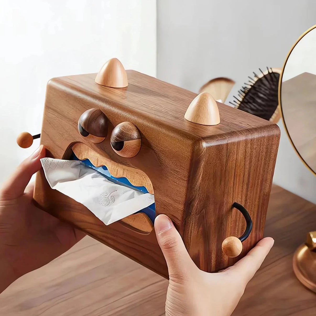 RoyaleGlow Angry Tissue Box - Quirky Wooden Monster Holder – Royale Basic